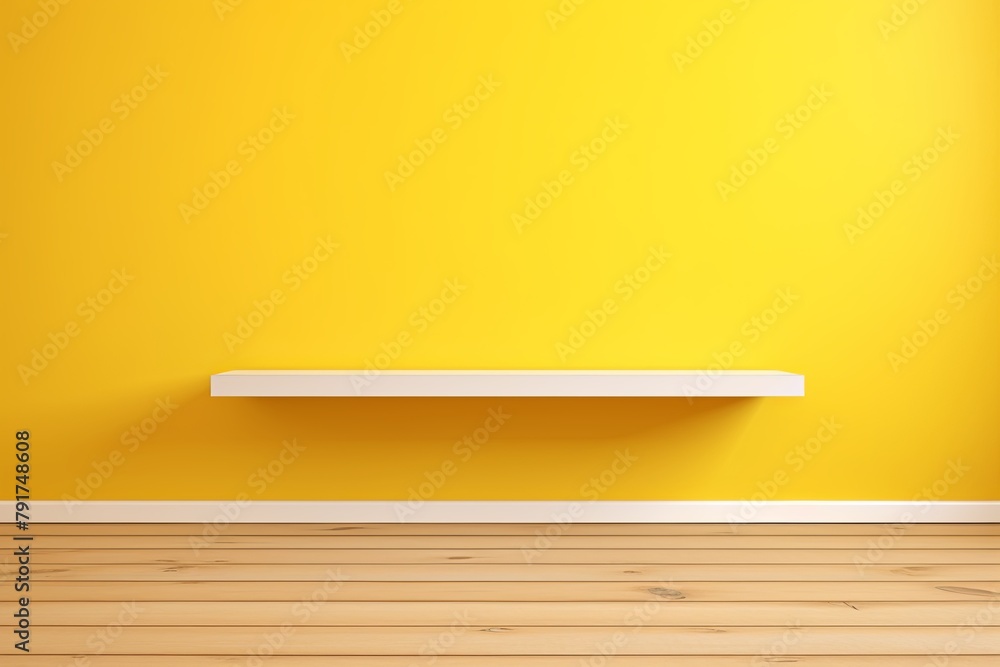 Yellow background with a wooden table, product display template. yellow ...