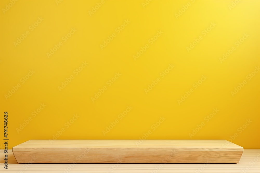 Yellow background with a wooden table, product display template. yellow ...