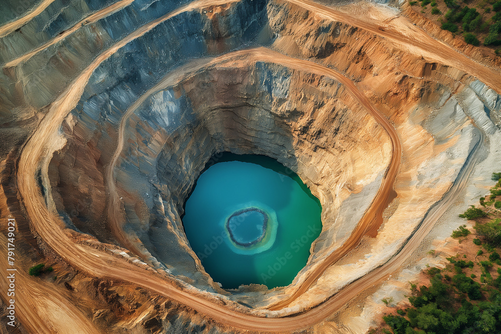Ilustracja Stock: An aerial view of an open pit mine showing the scale ...