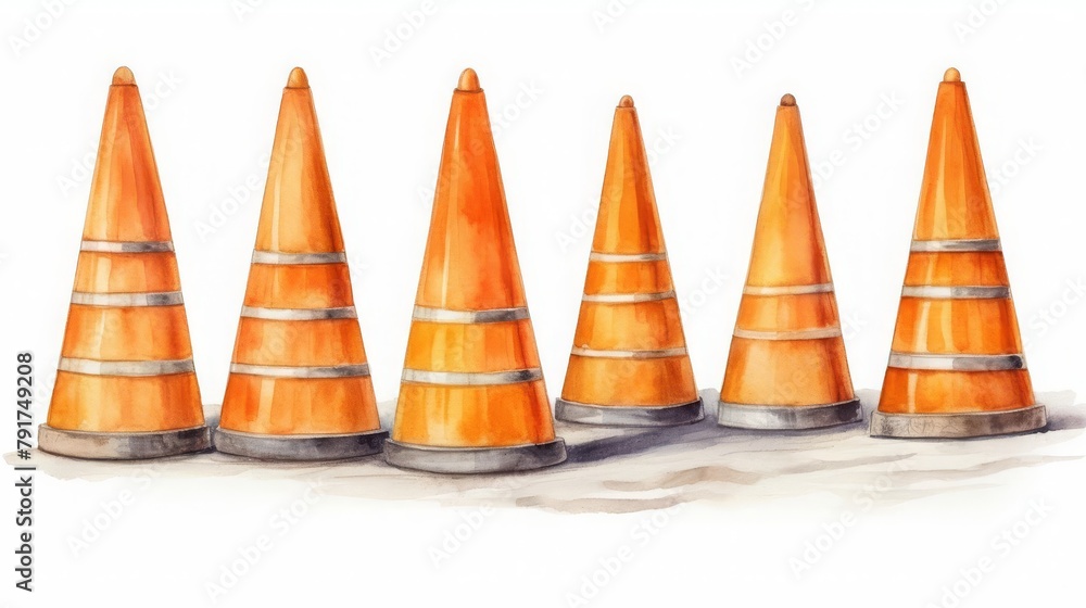 Traffic cones set up for a safety zone, bright orange and reflective ...