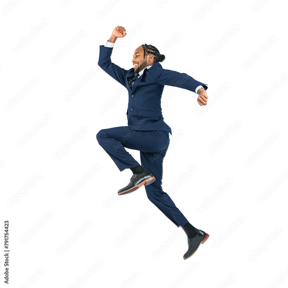 Full body photo of a Black male business person jumping. Full body ...