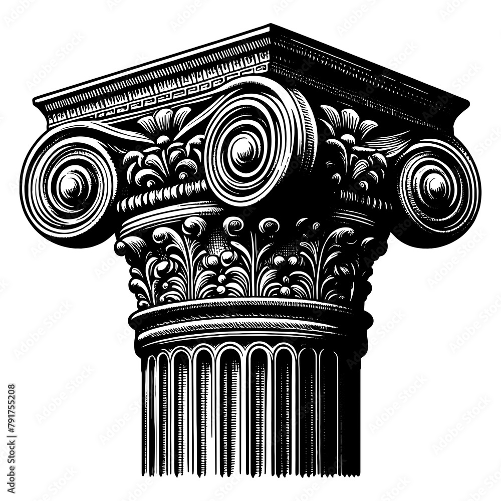 Ionic Roman Greek column capital intricate acanthus leaves and scroll ...