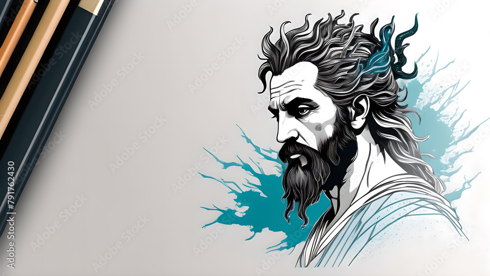 Muscular Greek god Zeus with a muscular body. Drawing of Zeus in ...