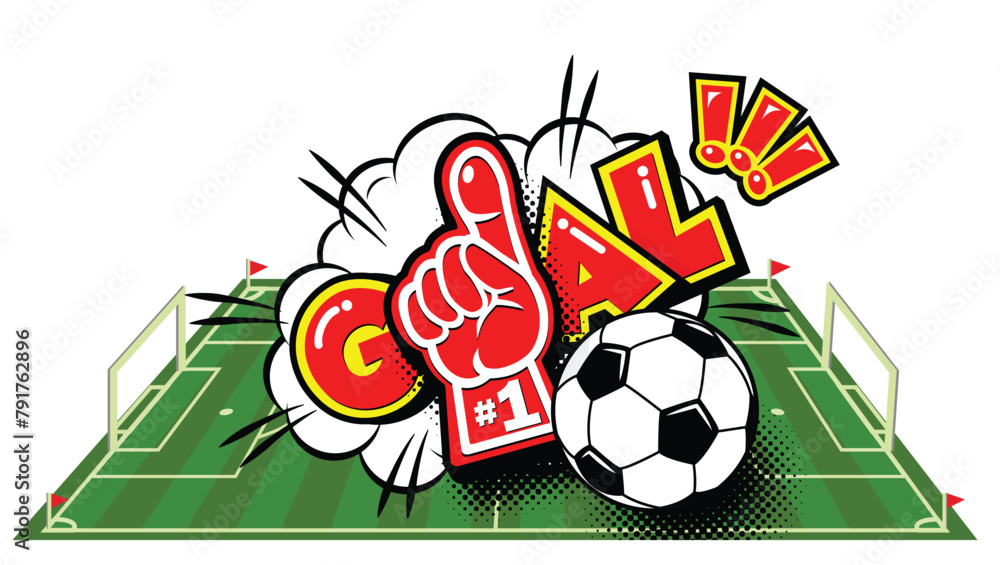 Goal football soccer comic icon. Ball and explosion text speech bubble ...