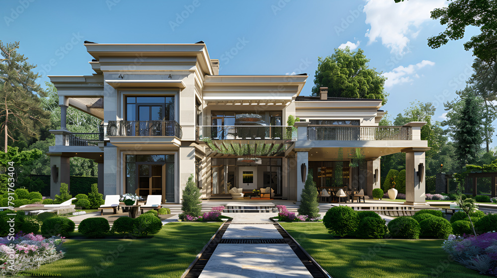 Illustration of a house on a white background. Modern luxury ...