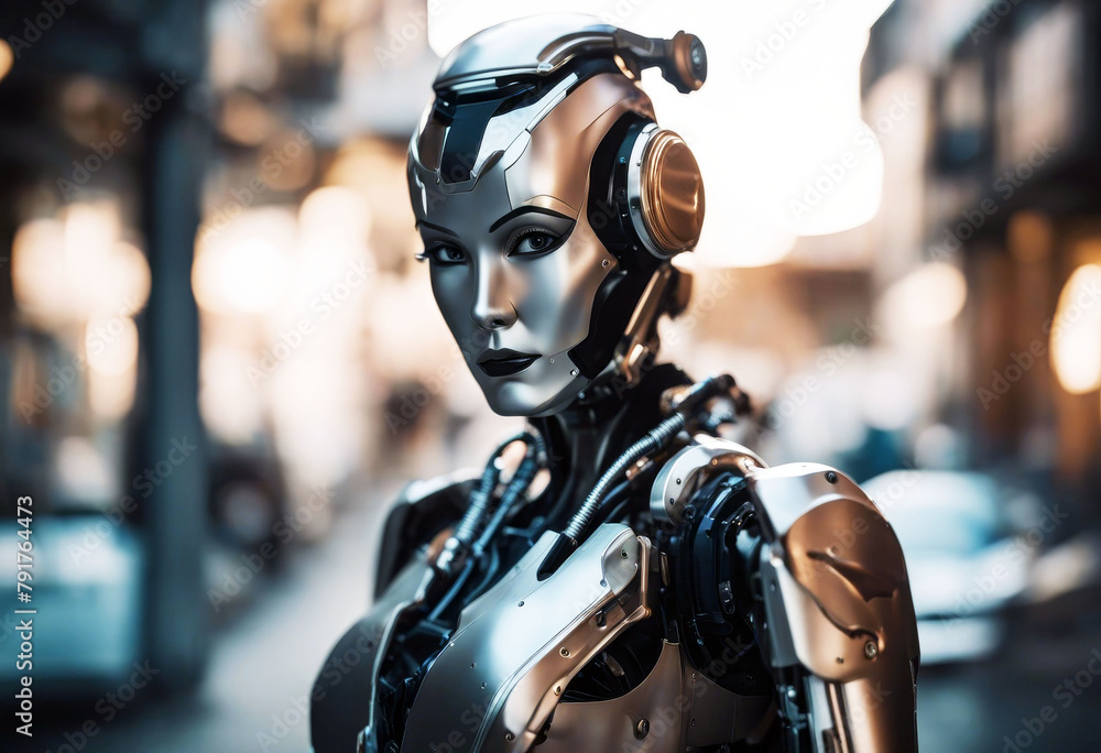 'woman android robot old toy man tech cute lady play wire hand steel ...