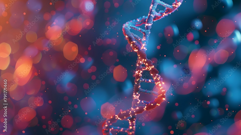 a 3D representation of a standing DNA molecule, with the iconic double ...