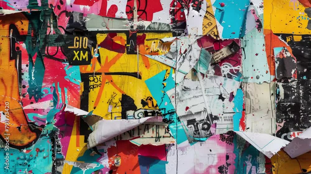 Vintage random poster ripped torn crumpled paper abstract grunge. Retro ...