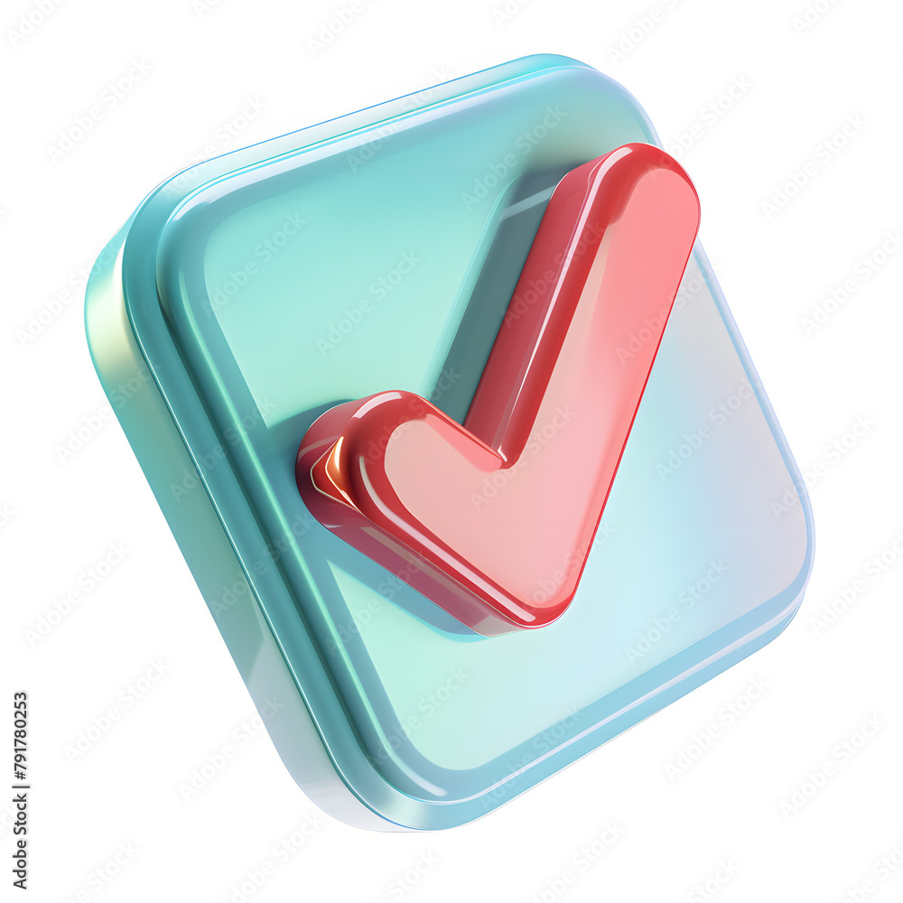 Check mark button icon. 3d render illustration isolated on white ...