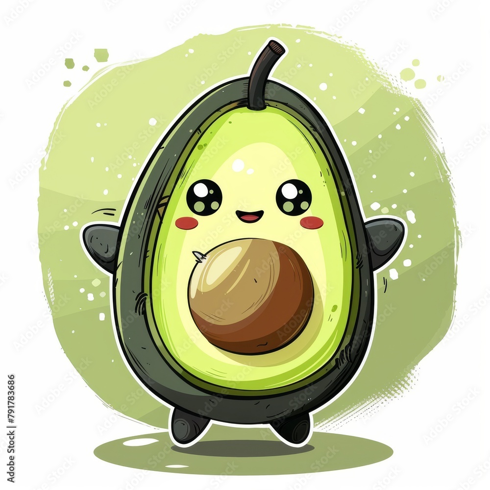 Cute kawaii ninja avocado. Cute anthropomorphic avocado with a big ...