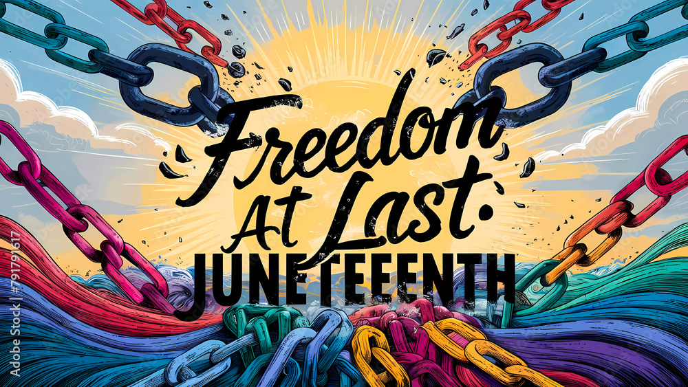 Breaking chains of liberation: Vibrant illustration celebrating ...