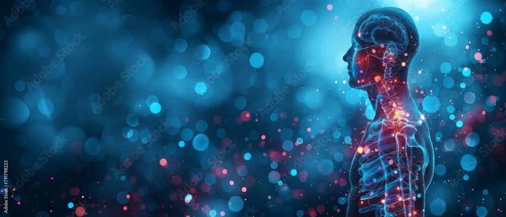 Anatomy of the human body with points and lines on a modern background ...