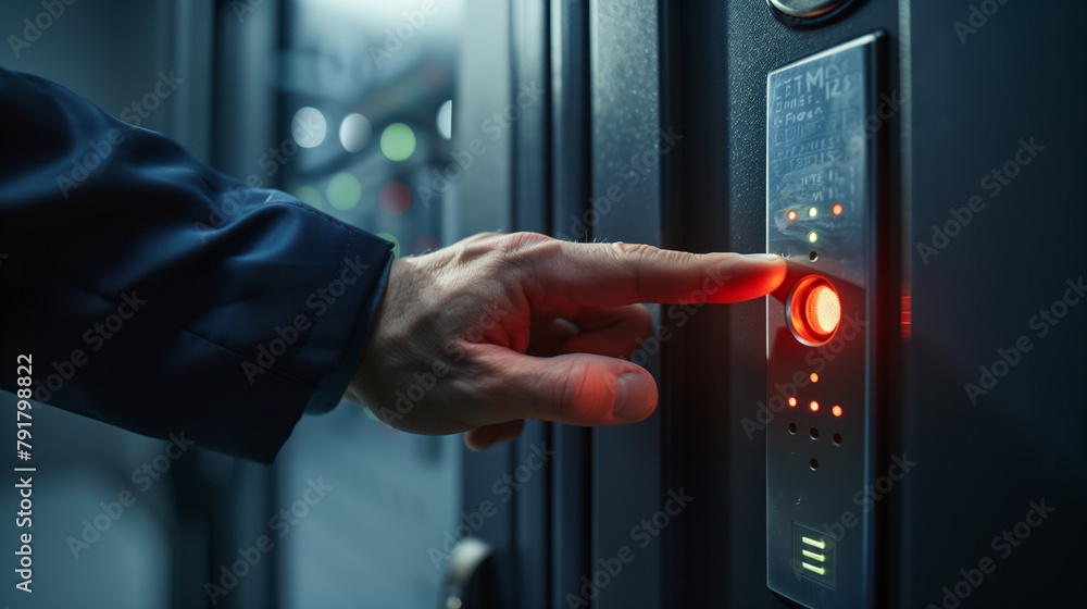 An IT professional using a combination of a cipher lock keypad and ...