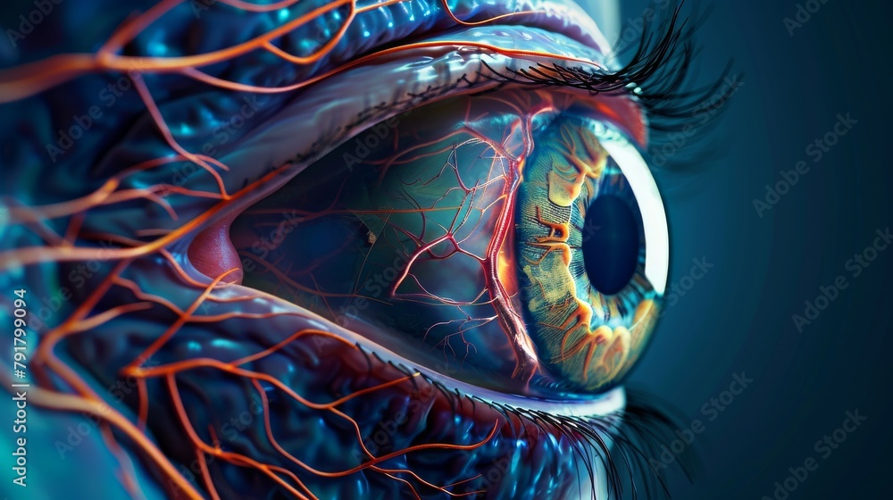 Medical illustration illustrating the connection between the eye and ...