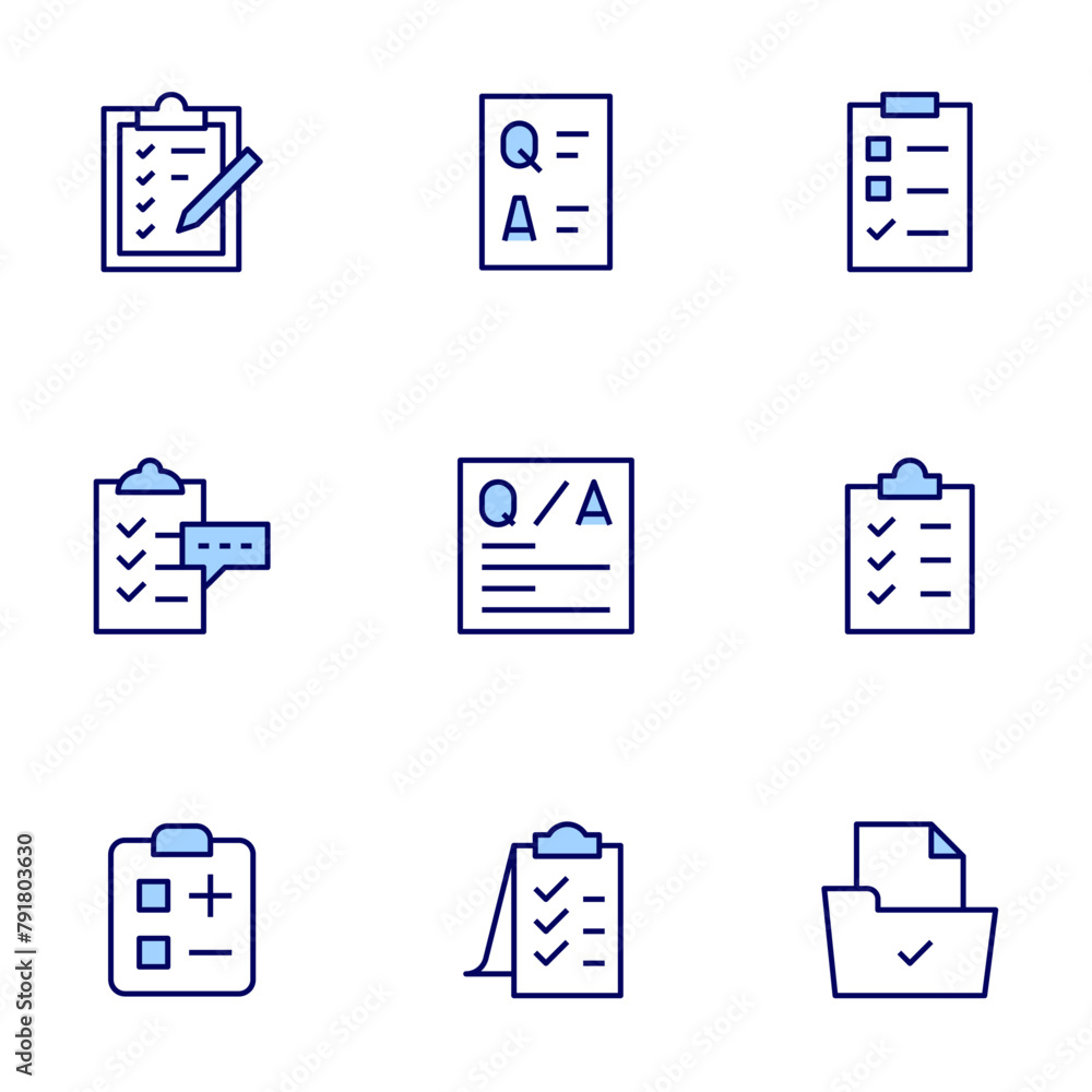 Survey icon set. Duo tone icon collection. Editable stroke, checklist ...