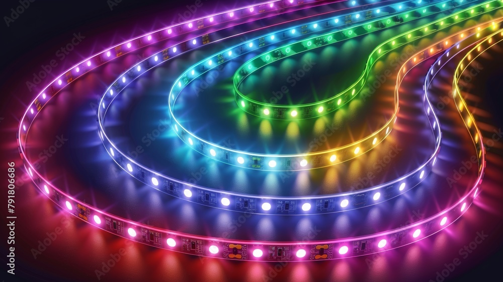 Set of neon-glow led strips isolated on transparent background. Modern ...