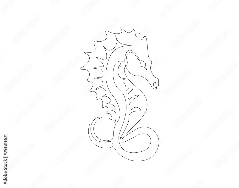 Continuous line drawing of seahorse. One line of seahorse. Marine ...