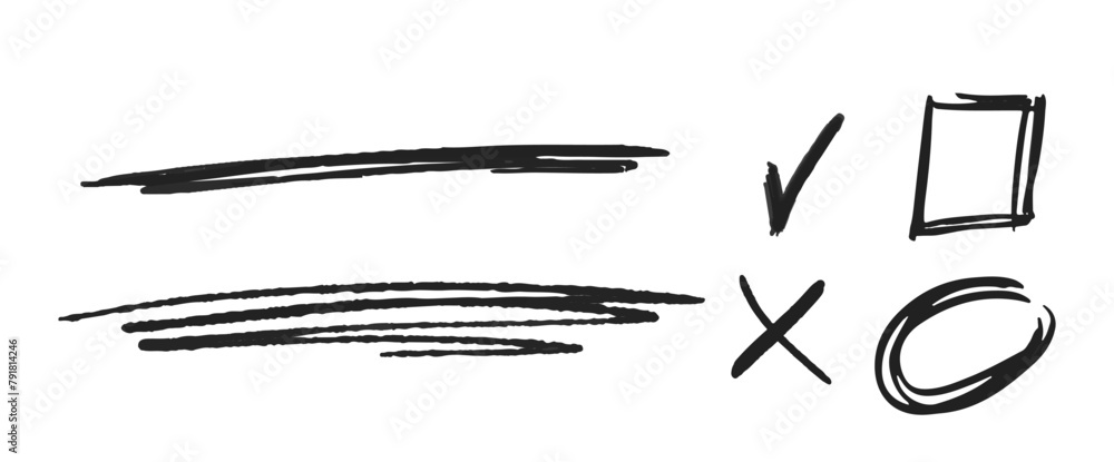 Manuscript Marks, Doodle Tick, Cross, Square and Circle, Strikethrough ...