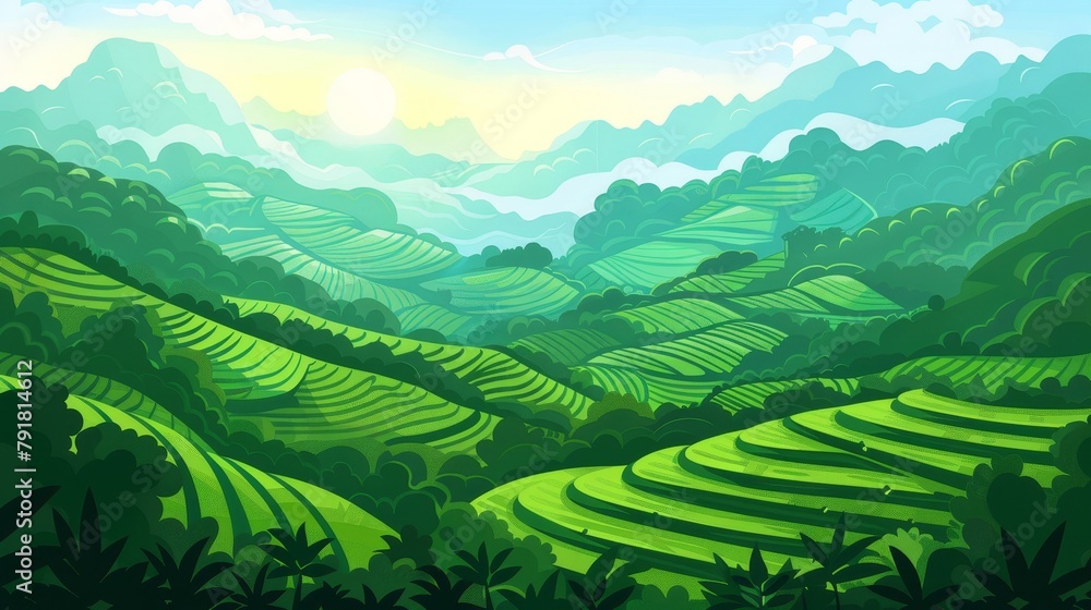 Terraced paddy fields in mountains landscape. Paddy plantation ...
