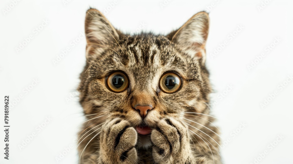 surprised cat covering mouth with paws shocked expression white or no ...