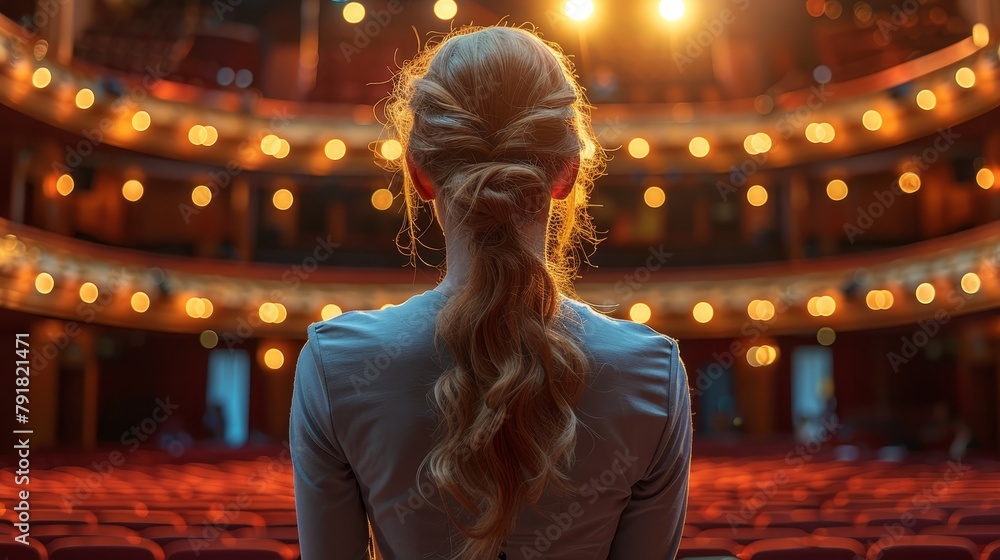 This captivating image features the back view of a solo female ...