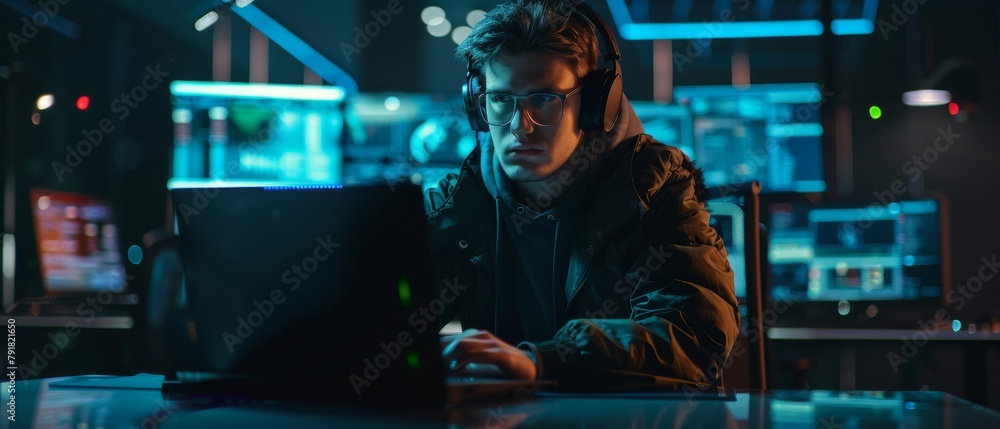 Portrait of a Software Developer, a Hacker, or a Gamer wearing glasses ...