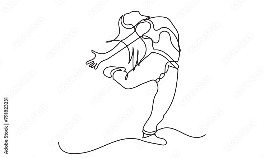 continuous line drawing of a young girl energetic hip-hop dancer woman ...