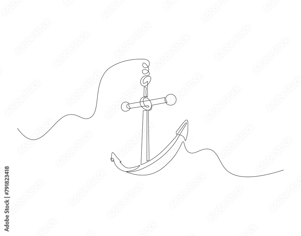 Continuous line drawing of sea anchor. One line of sea anchor. Marine ...