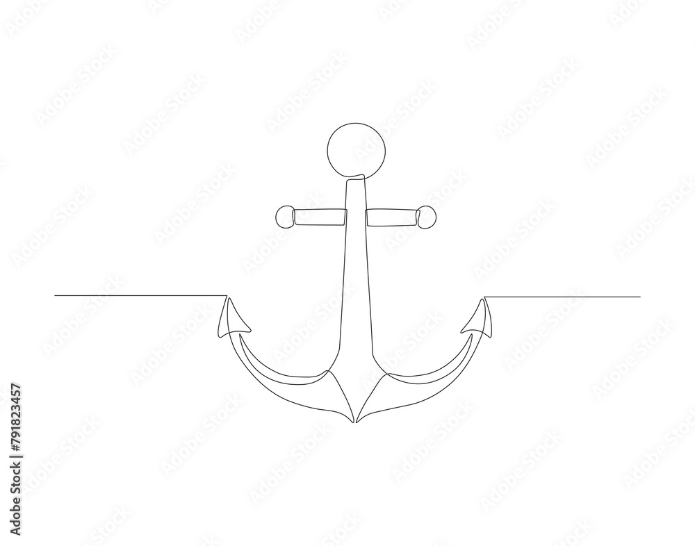 Continuous line drawing of sea anchor. One line of sea anchor. Marine ...
