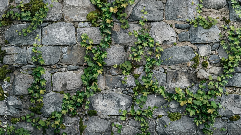 medieval weathered stone wall with moss and vines aged natural texture ...