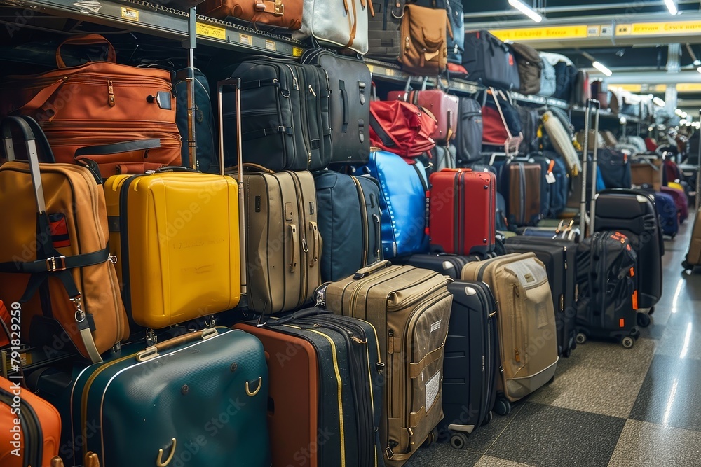Image features a wide selection of various sizes and colors of luggage ...