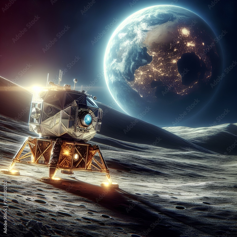 lunar space shutter lander on the surface of a planet of the moon with ...
