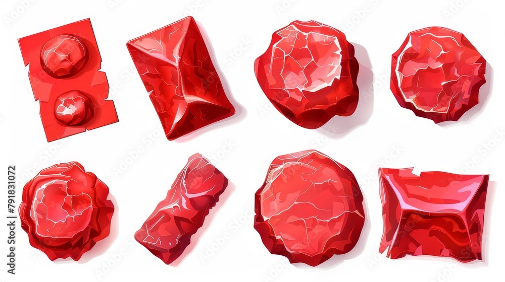 3D modern realistic set illustrations of red sticker paper texture ...