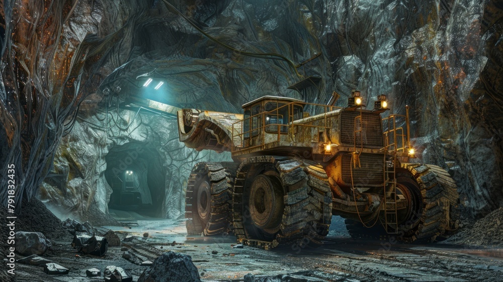 huge backhoe truck inside an UNDERGROUND mine with high resolution and ...