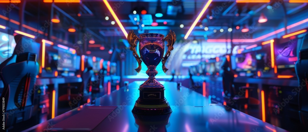 eSports Winner Trophy on Stage in the Center of Computer Video Games ...