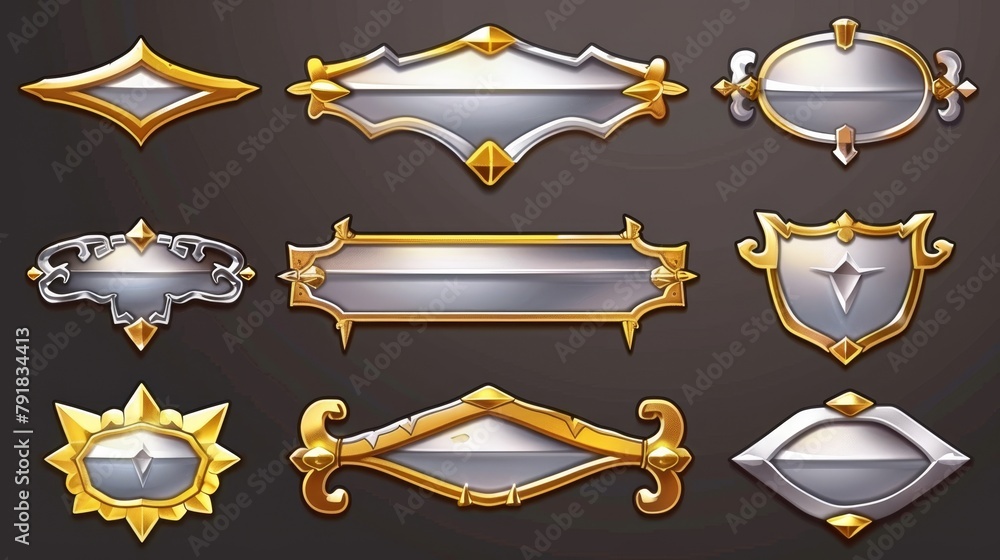 Cartoon collection of metallic curved borders with flourishes and ...