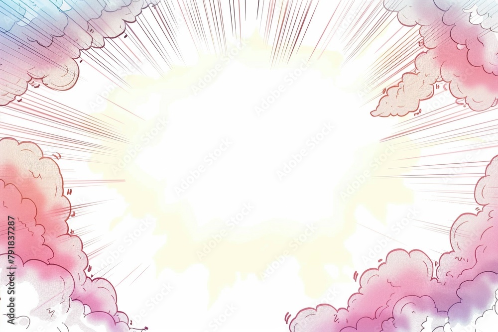 Cute comic book style background featuring a border of pastel pink and ...