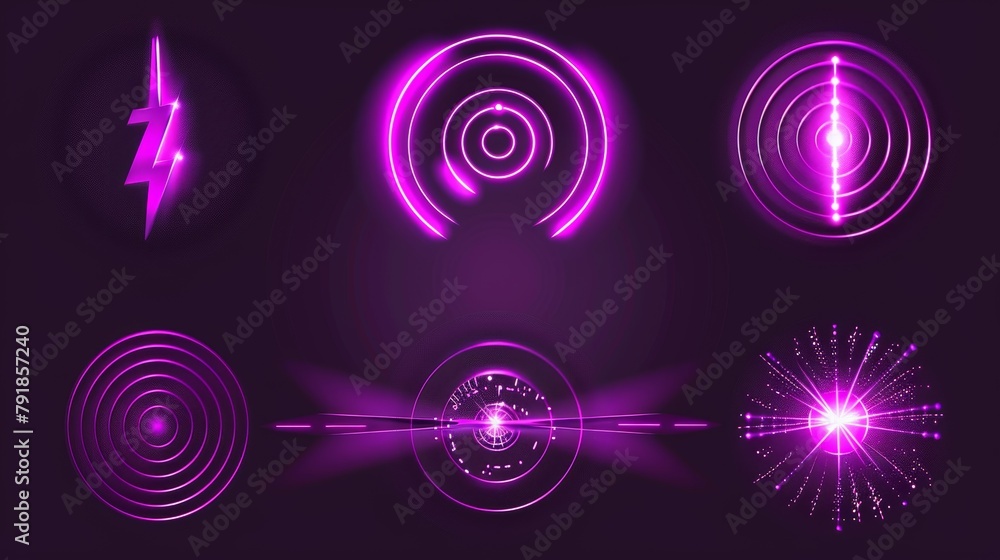 A realistic set of purple radio wave signal signs isolated on a ...