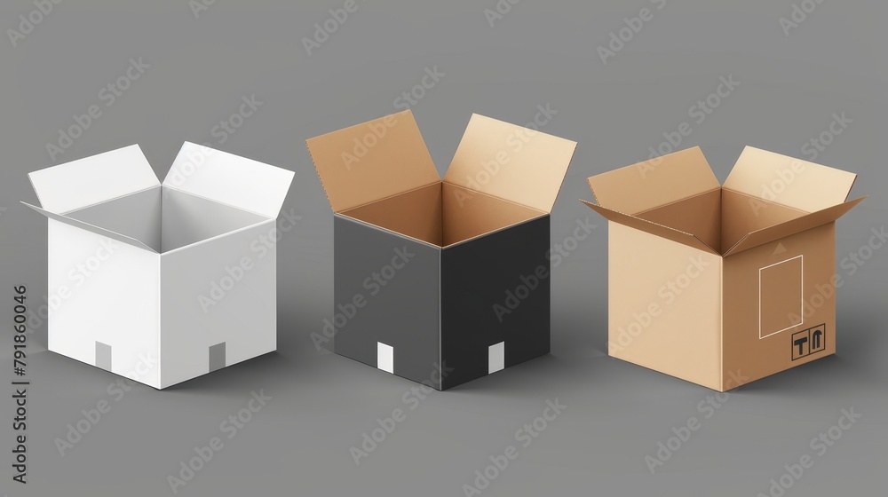 Empty carton package for cargo and shipping in 3D render modern set ...