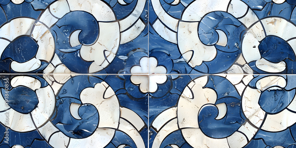 Mosaic tile patterns with Mediterranean blues and whites, fresh and ...