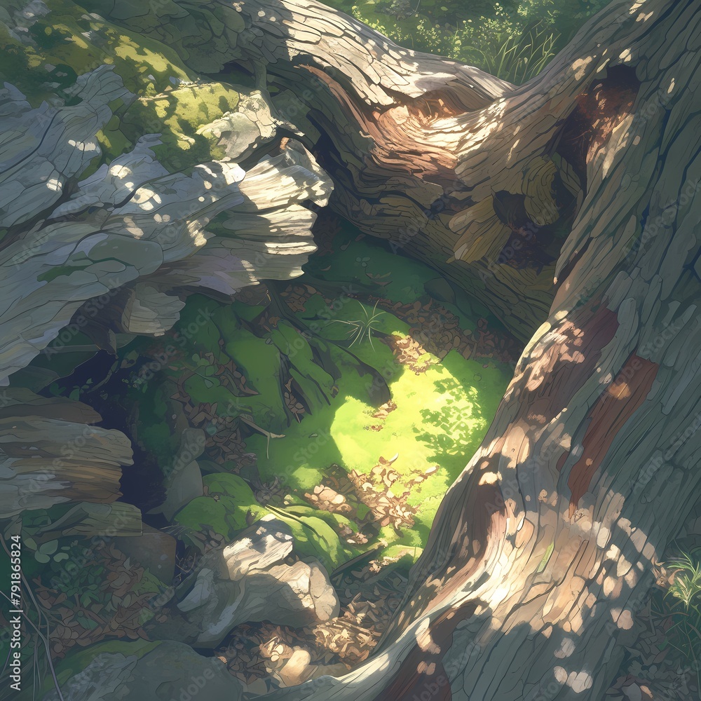 An enchanting perspective of a tree's hollow core, revealing its lush ...