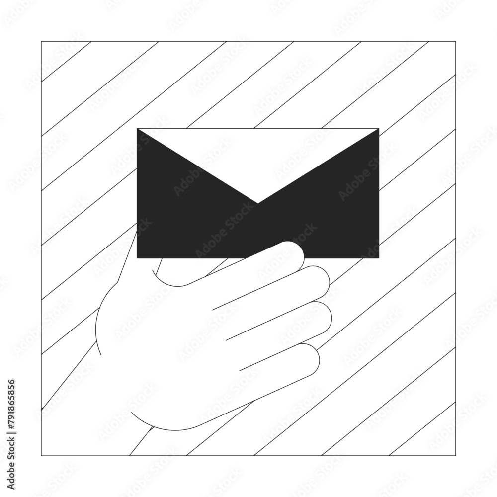 Offering paper envelope cartoon human hand outline illustration. Mail ...