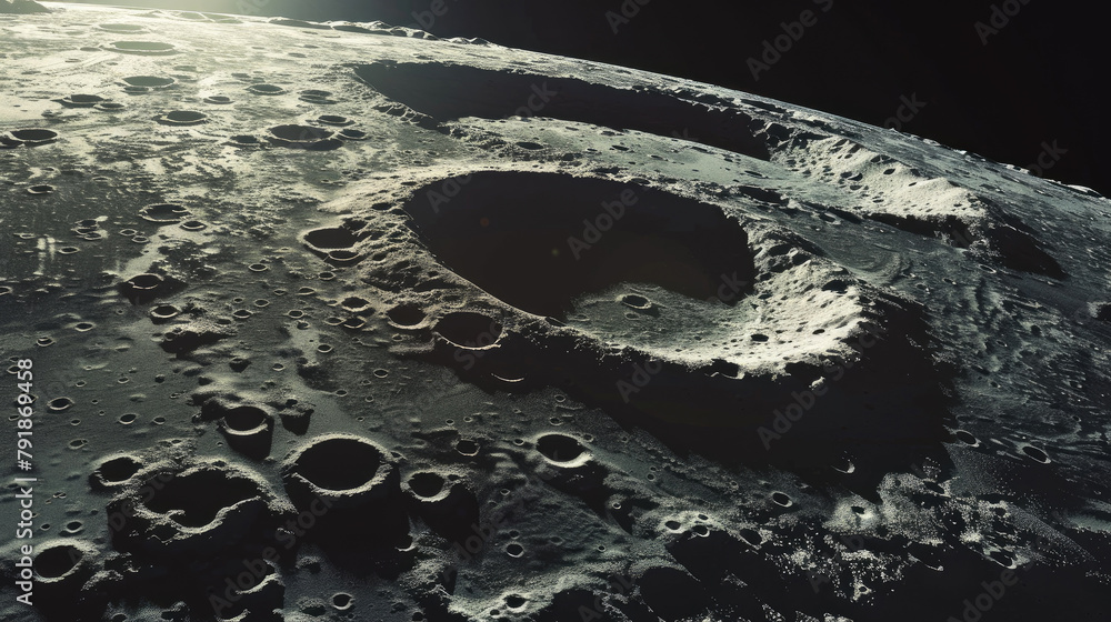 Abstract realistic illustration of the moon surface with the round ...