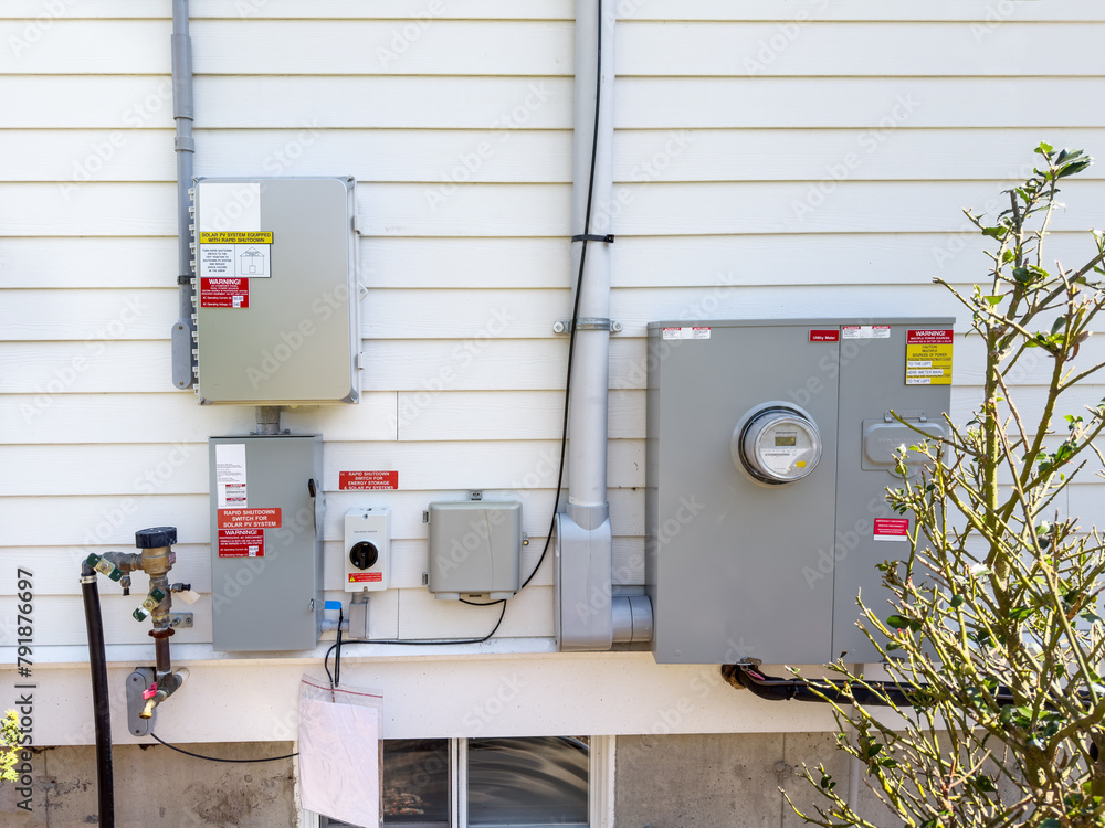 Home electrical meter and solar panel interconnection panel with ...