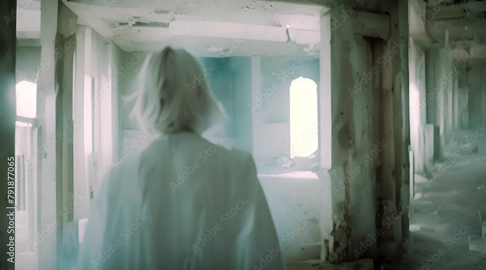 Vidéo Stock Floating Ghost Evil Spirit Looking Over Her Shoulder in a ...