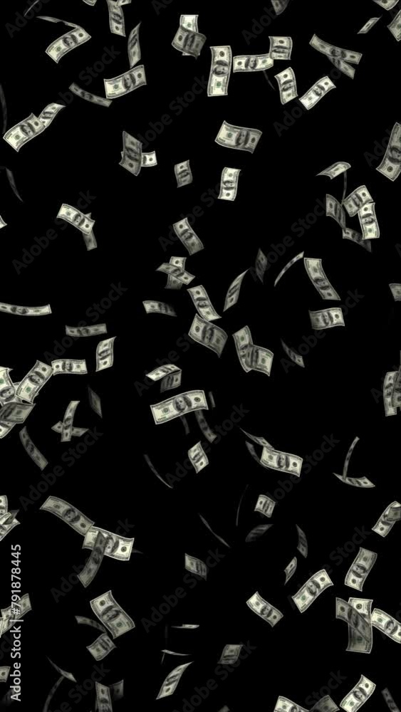 Vertical Money Flow on Black Background 4K Loop features money flowing ...