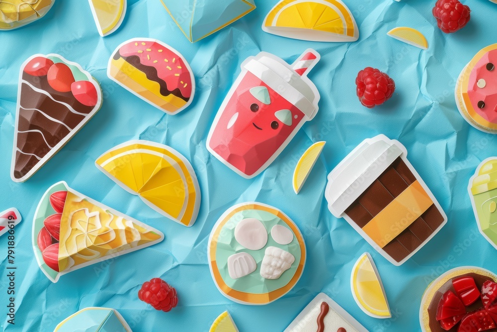 stickers of food-shaped, including bubble tea, chocolates and cakes are ...