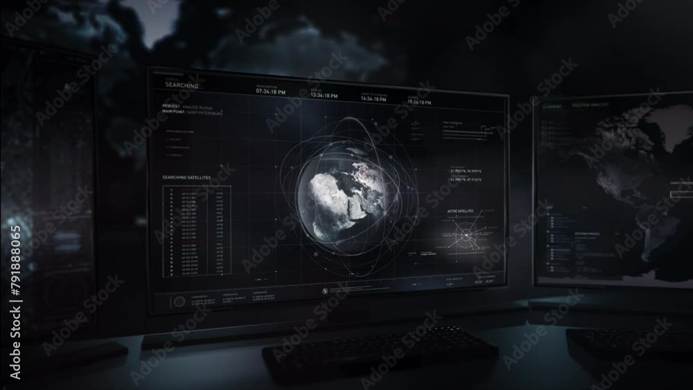 Multiple computer screens showing the earth scanner interface. Scanner ...