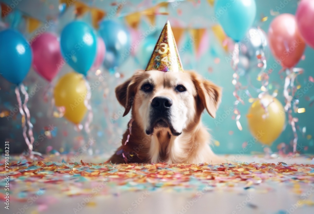 Fotografia do Stock: 'confetti mask Cute birthday celebrating dog ...
