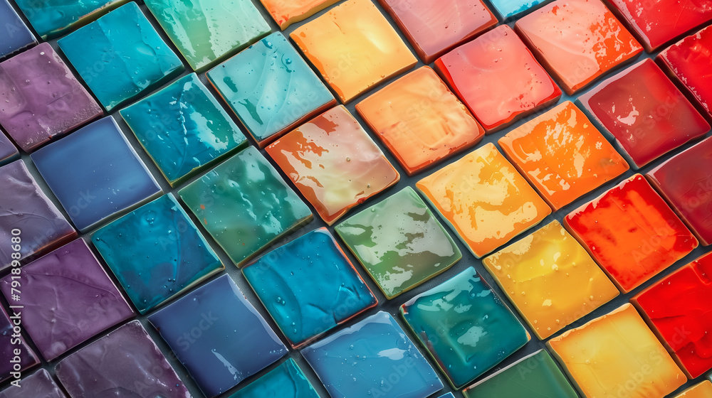 Colourful Rainbow Tiles, Close Up, Abstract 3D background. Minimal ...
